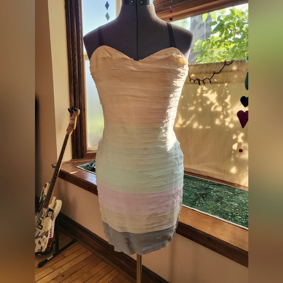 Wink | Dresses | Pastel Rainbow Layered Silk Bodycon Dress Smmed | Poshmark